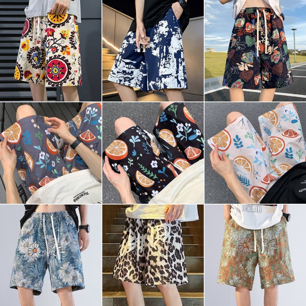 沙灘褲男【M-5XL】冰絲短褲大尺寸 夏季五分褲速乾透氣 沙灘短褲花褲子 速乾短褲 休閒短褲潮牌ins時尚 情侶短褲 | 蝦皮購物