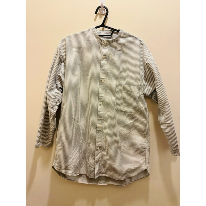 [二手]【MUJI 無印良品】MUJI Labo有機棉水洗牛津布立領襯衫 XXS-XS 深藍直紋 | 蝦皮購物