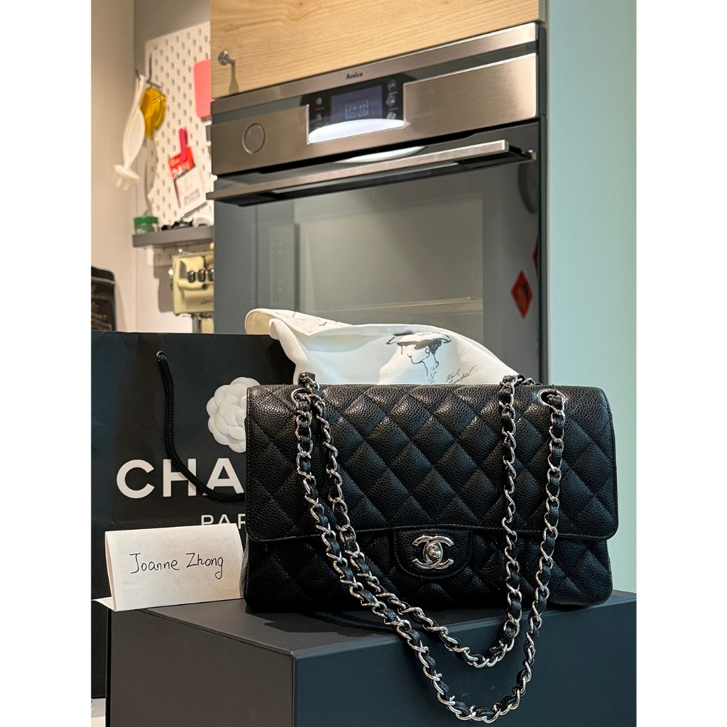 已售出（二手）Chanel CF25 黑銀 荔枝紋 | 蝦皮購物