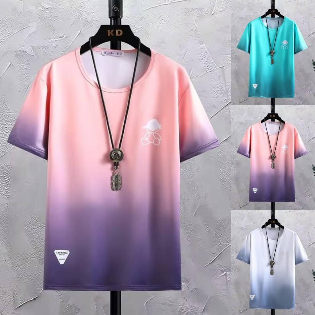 短袖T恤男【M-8XL】大碼300斤可穿 漸變色冰絲 涼感冰絲短袖夏季薄款 透氣速乾t恤 半袖五分袖打底衫休閒男女短袖上 | 蝦皮購物