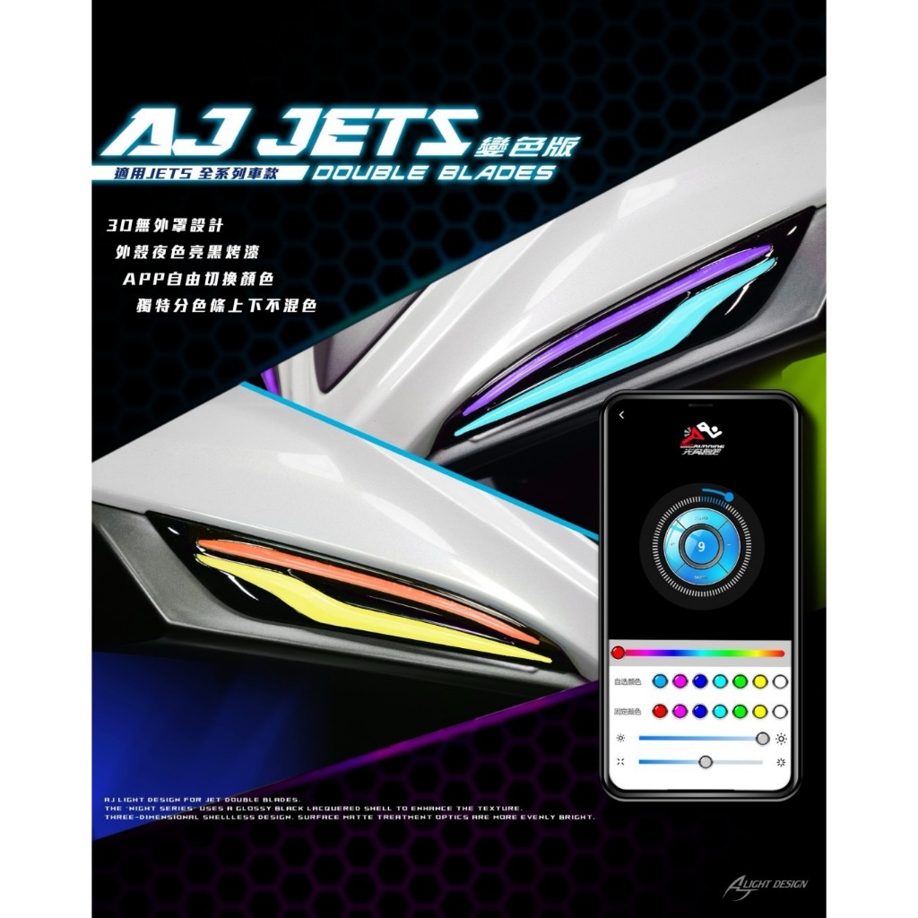 『鋒川摩托』 現貨 AJJET 雙刃 JETS SR SL 媚眼 日行燈 整合式 方向燈 炫彩 燻黑燈殼 藍芽變色 AJ | 蝦皮購物