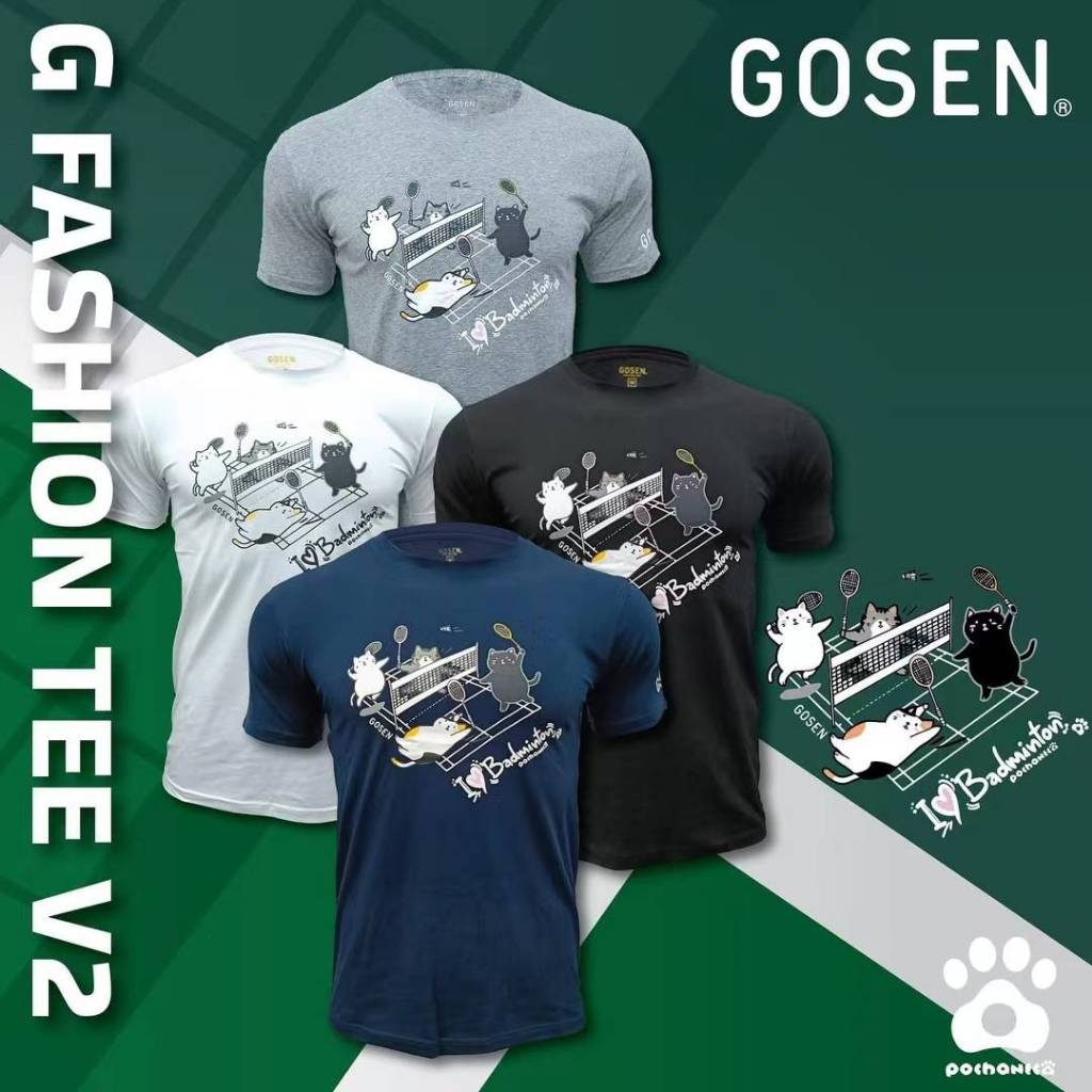 日本GOSEN 2024新款 海外空運來台現貨 上衣 短袖 G-FASHION TEE V2貓咪打羽球 V5比賽服 圓領 | 蝦皮購物