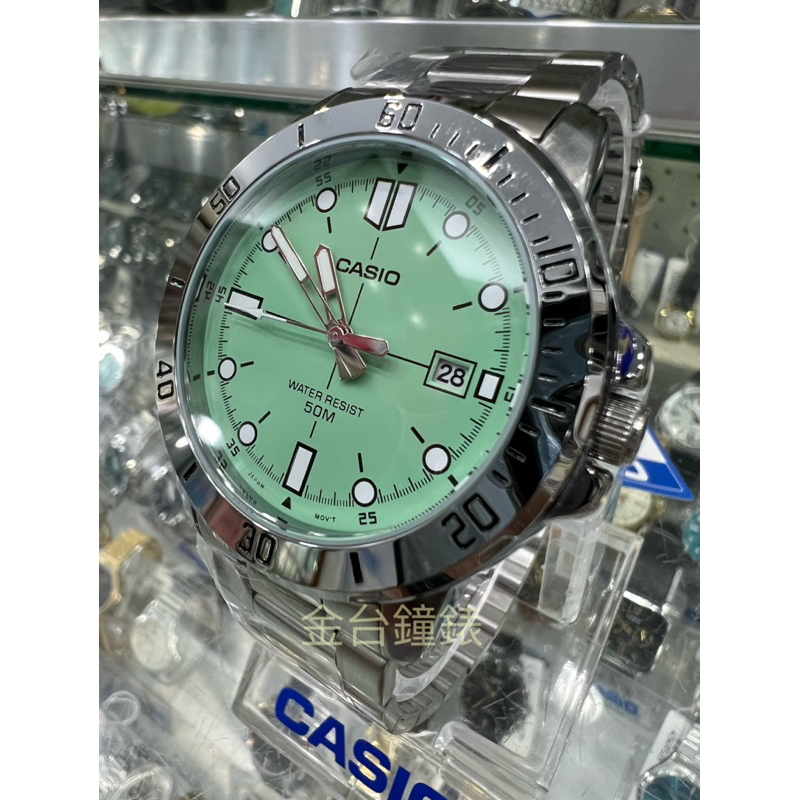 【金台鐘錶】CASIO 卡西歐 MTP-VD01D-3E1 (淡綠色面)不鏽鋼錶帶 日期顯示 防水50米 | 蝦皮購物