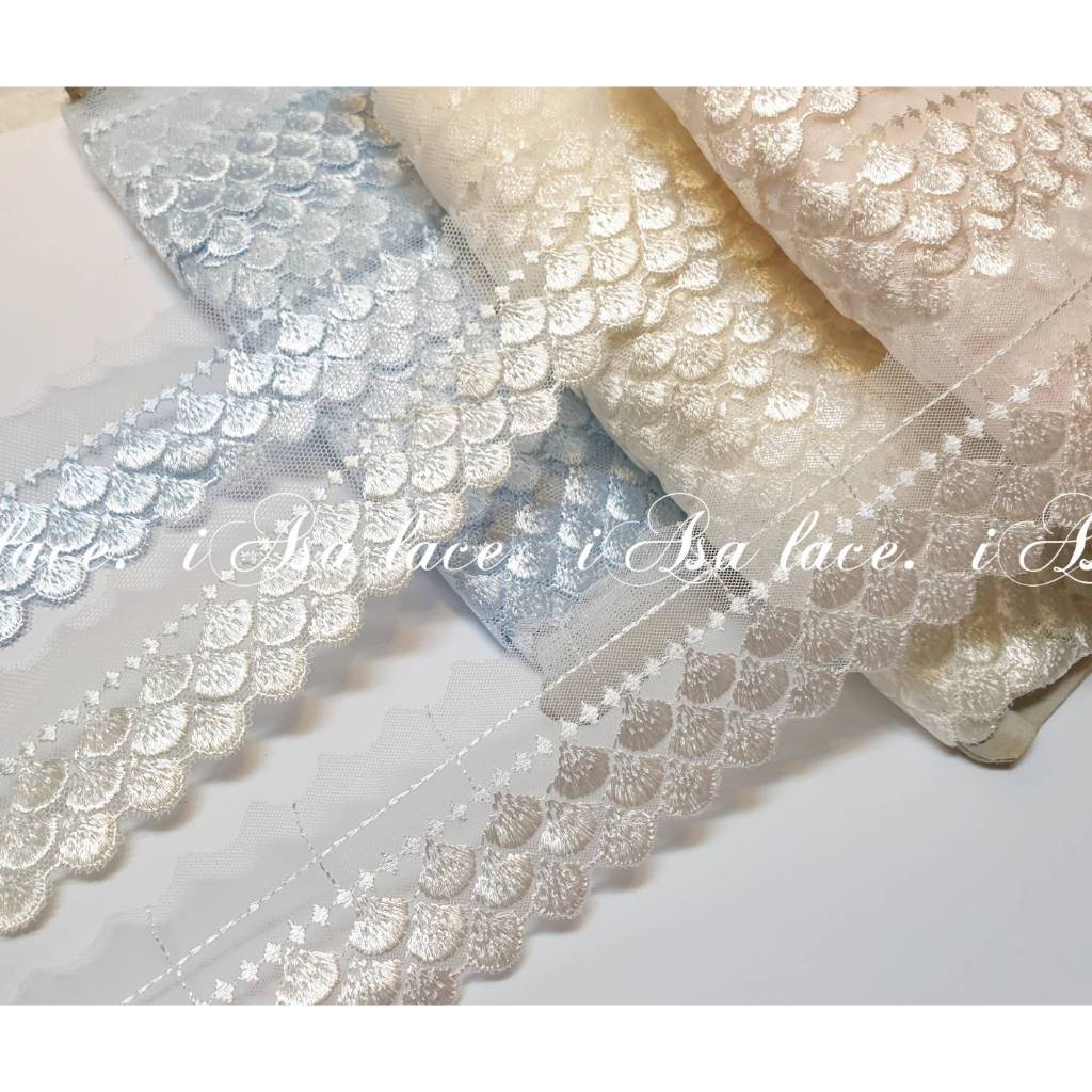 《iAsa愛莎の》手作材料 日單好品質粉白藍亮絲網紗人魚魚鱗片花瓣漸層刺繡花邊DIY婚紗娃衣童裝輔料 | 蝦皮購物