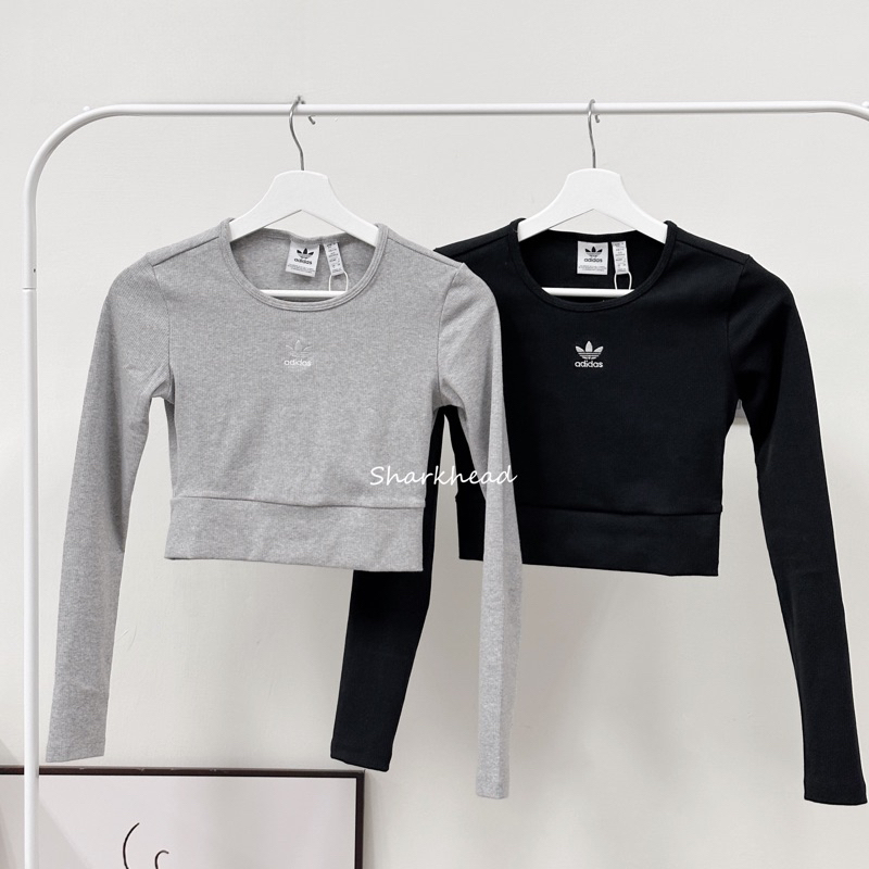 【Sharkhead】現貨 Adidas Essentials 長袖 螺紋 黑 灰 基本款 II8055 IJ5386 | 蝦皮購物