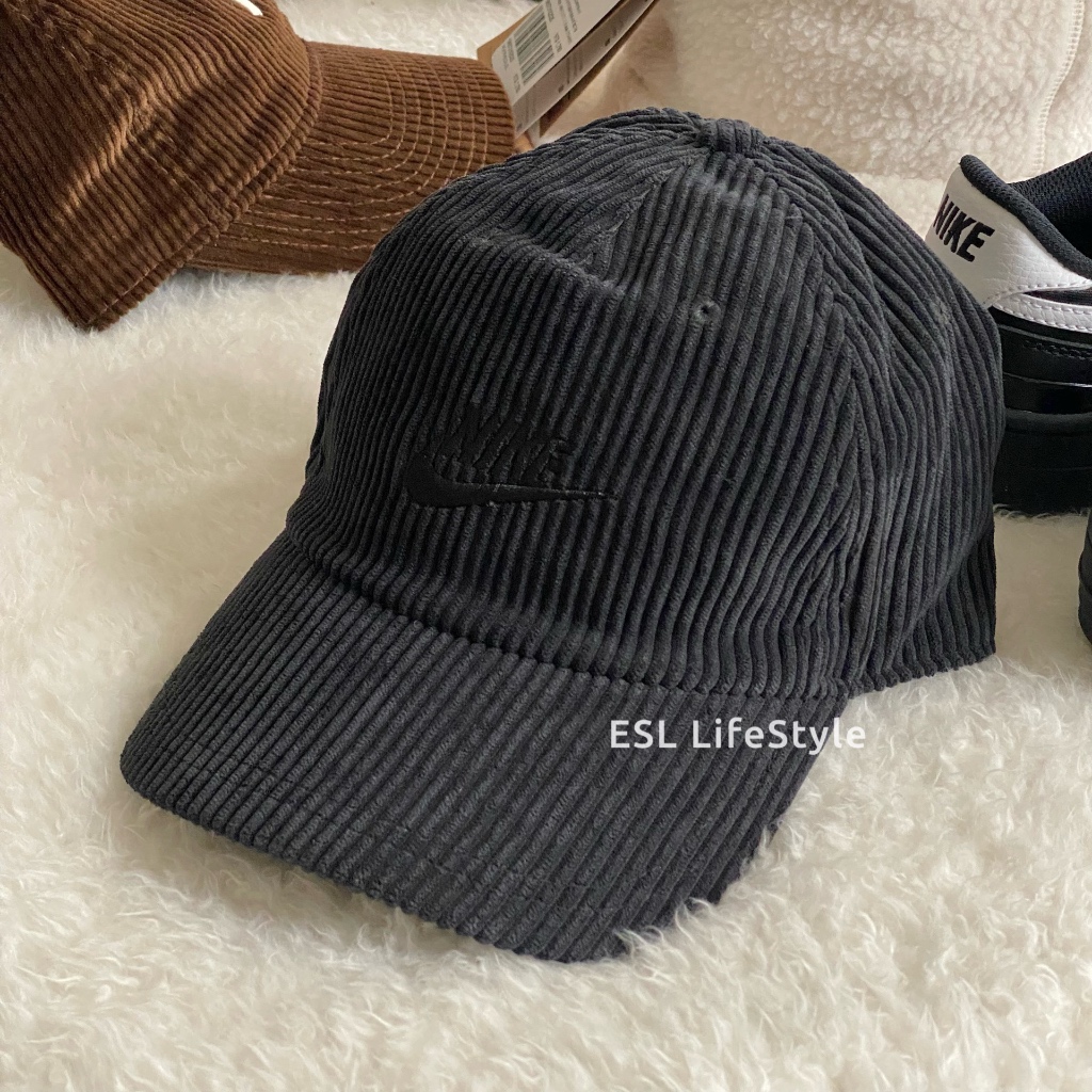 現貨 NIKE CLUB CAP 黑色 刺繡 燈芯絨 可調式 金屬扣 棒球帽 黑 老帽 遮陽 男女 FB5375-010 | 蝦皮購物