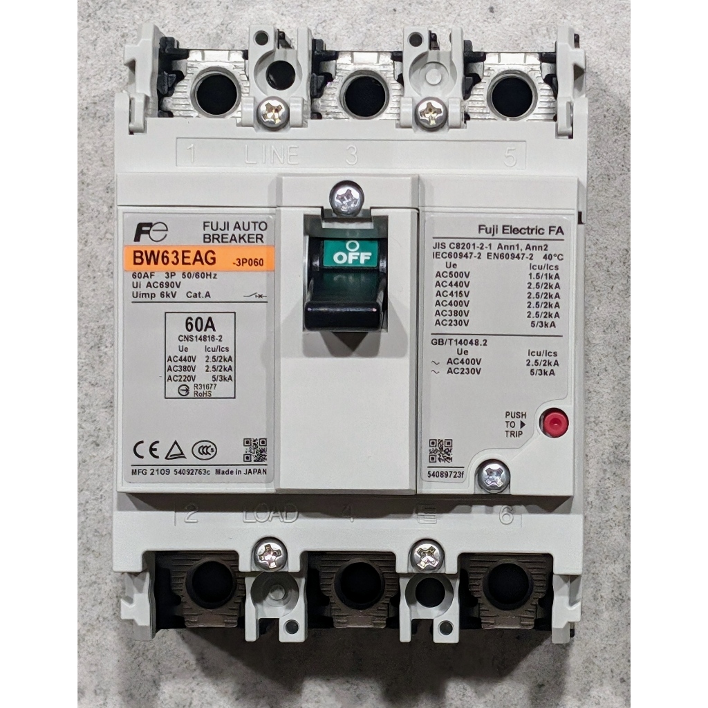 全新現貨日本富士電機 FUJI BW63EAG-3P060 無熔絲斷路器 | 蝦皮購物