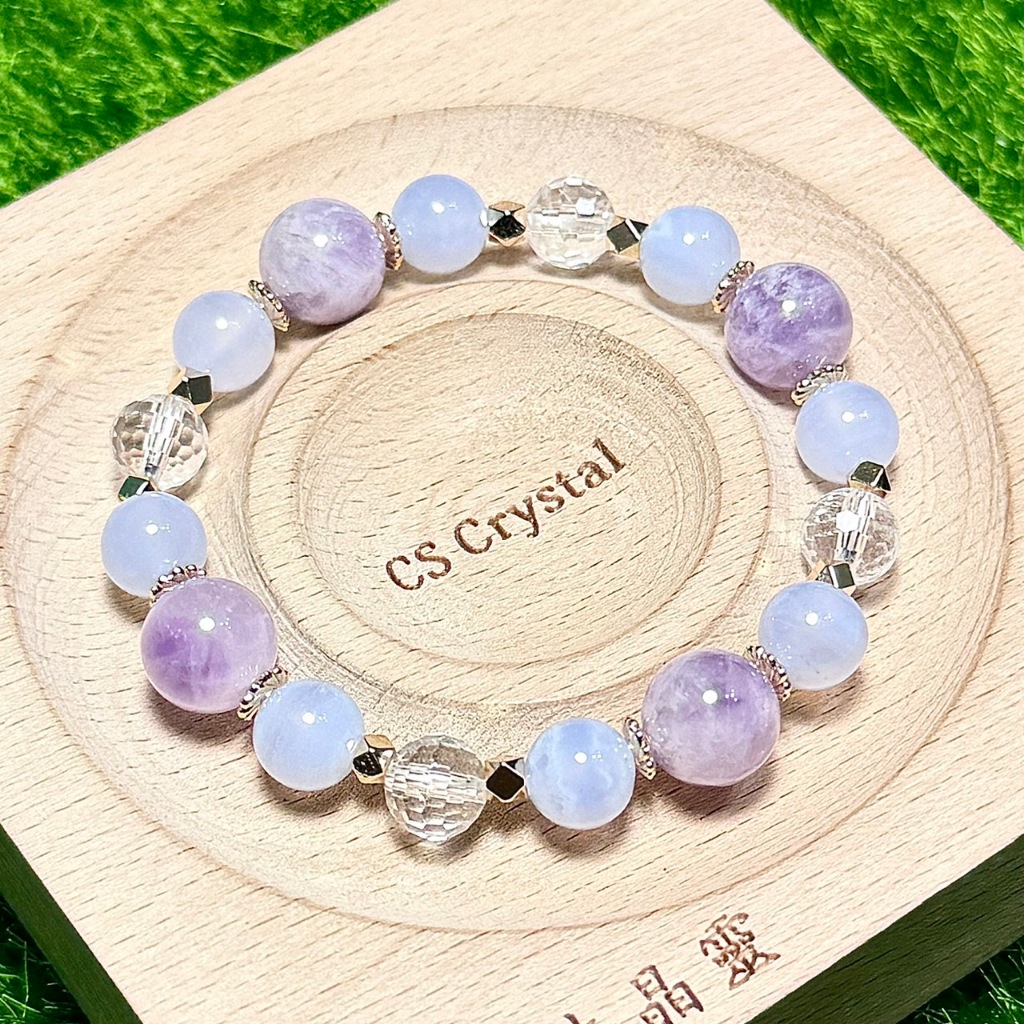 CS Crystal 編號514 - 奶蓋薰衣草紫水晶+藍紋瑪瑙+透體白水晶設計款 | 蝦皮購物