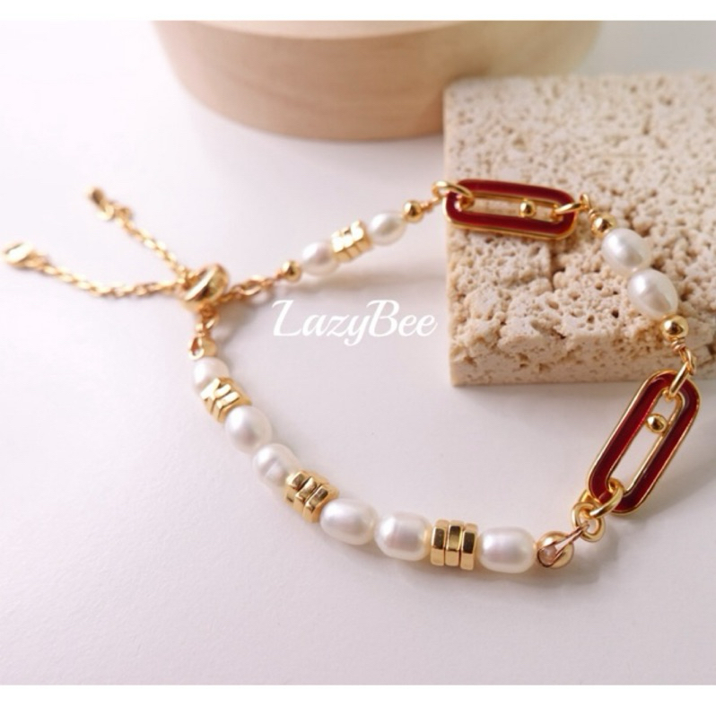LazyBee 《設計師款》 滴釉 紅釉 珍珠 伸縮手鍊｜現貨 | 蝦皮購物