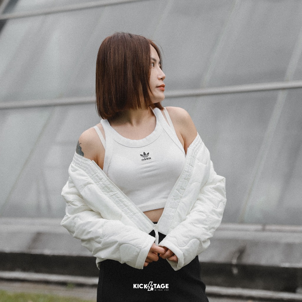 ADIDAS ADICOLOR 白色 三葉草 短版 刺繡 休閒 背心 女款【II0713】 | 蝦皮購物