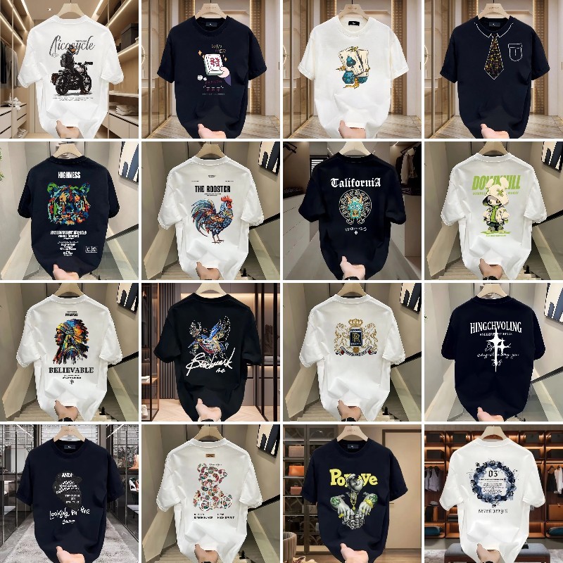 純棉T恤 短袖 五分袖 T恤【M-5XL】美式痞帥重磅棉質短袖T恤青年男女款夏季ins潮牌街頭寬鬆半袖上衣 短袖 印花T | 蝦皮購物