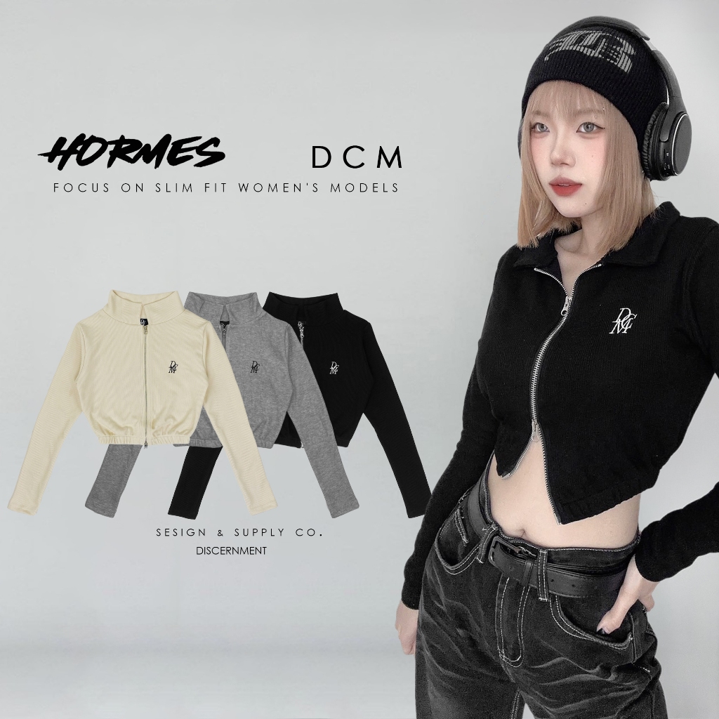 [HORMES](DCM6382)主打修身的女款 拉鍊 針織 外套 小刺繡 | 蝦皮購物