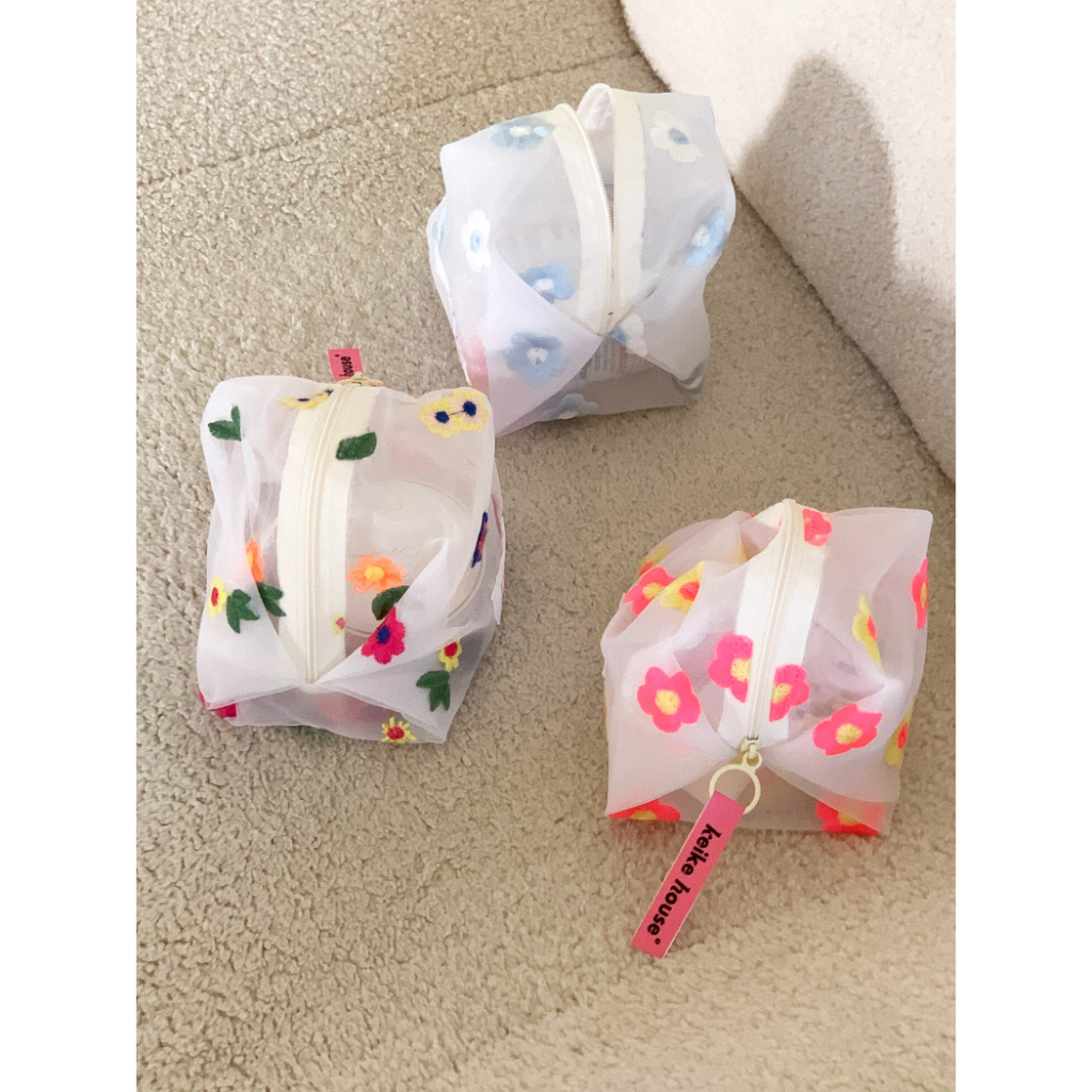 [預購] 🇰🇷 keike 🌼 薄紗刺繡花朵收納包 透明感收納包 送禮用 | 蝦皮購物