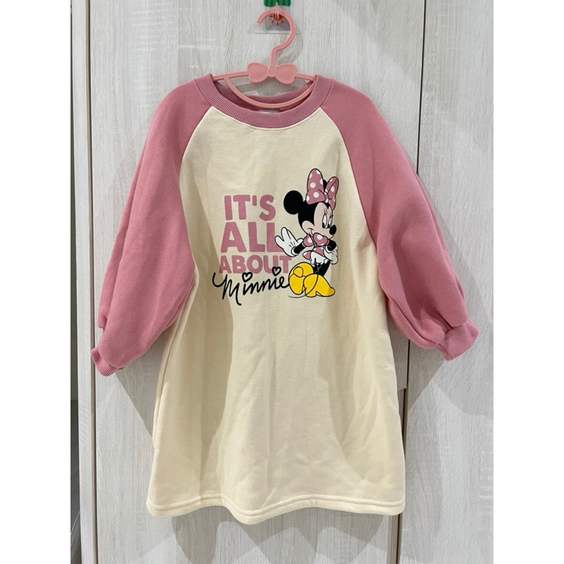 (全新)正韓/韓國 Vivid 粉色米妮澎袖內刷毛洋裝M (95-105cm) | 蝦皮購物