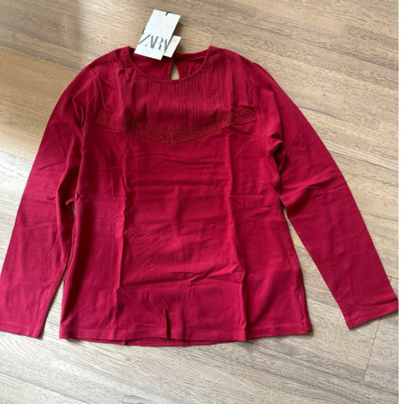全新 Zara 女童長袖上衣 長袖T-shirt 新春紅 尺寸10 / 140cm | 蝦皮購物