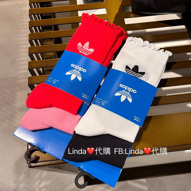 Linda ️代購 Adidas 中筒襪 捲邊 花邊 荷葉邊 黑 白 HC9532 粉 Is0695 襪子 Jd5623 | 蝦皮購物