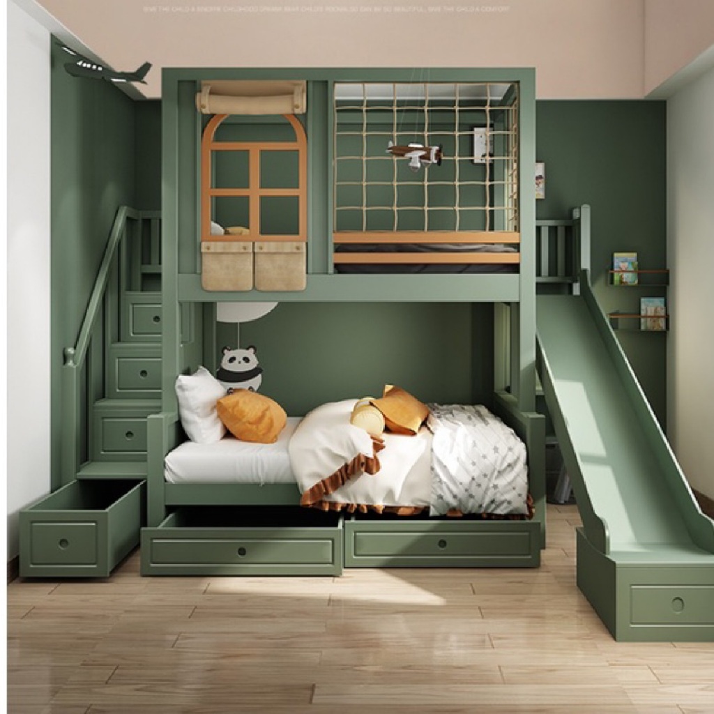 ｛免費到府安裝｝『分期0利率』美式風格雙層床子母床梯櫃爬梯滑梯款 | 蝦皮購物