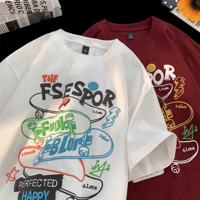 台灣出貨！重磅純棉T恤 潮牌短袖 240g厚磅短t 大尺碼M-5XL上衣 男女短tee 印花圓領t恤 ins風短袖 | 蝦皮購物