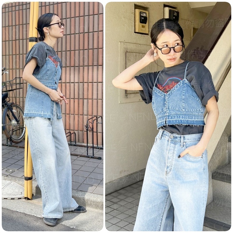 ☆NFNL☆現貨售完無補 UNGRID 24夏新品 日幣12100 休閒率性兩穿式 長短造型牛仔細肩帶吊帶背心 | 蝦皮購物