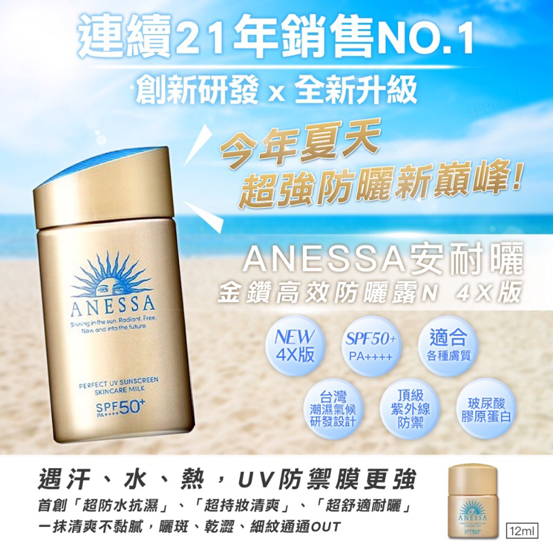 安耐曬ANESSA 金鑽高效防曬露NA 5X 60ml 金鑽高效水感防曬凝膠NA 90g | 蝦皮購物