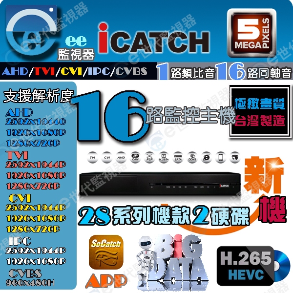 可取 16路 H.265 16同軸音 主機 監視器 5MP iCATCH 五合一APP遠端 2倍壓縮2硬碟【ee監視器】 | 蝦皮購物
