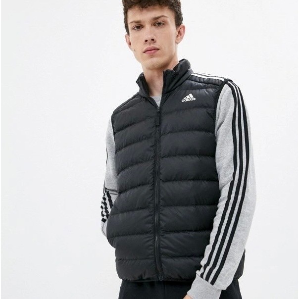 【豬豬老闆】ADIDAS ESS DOWN VEST 黑白 三線 休閒 運動 保暖 立領 羽絨背心 男款 GH4583 | 蝦皮購物