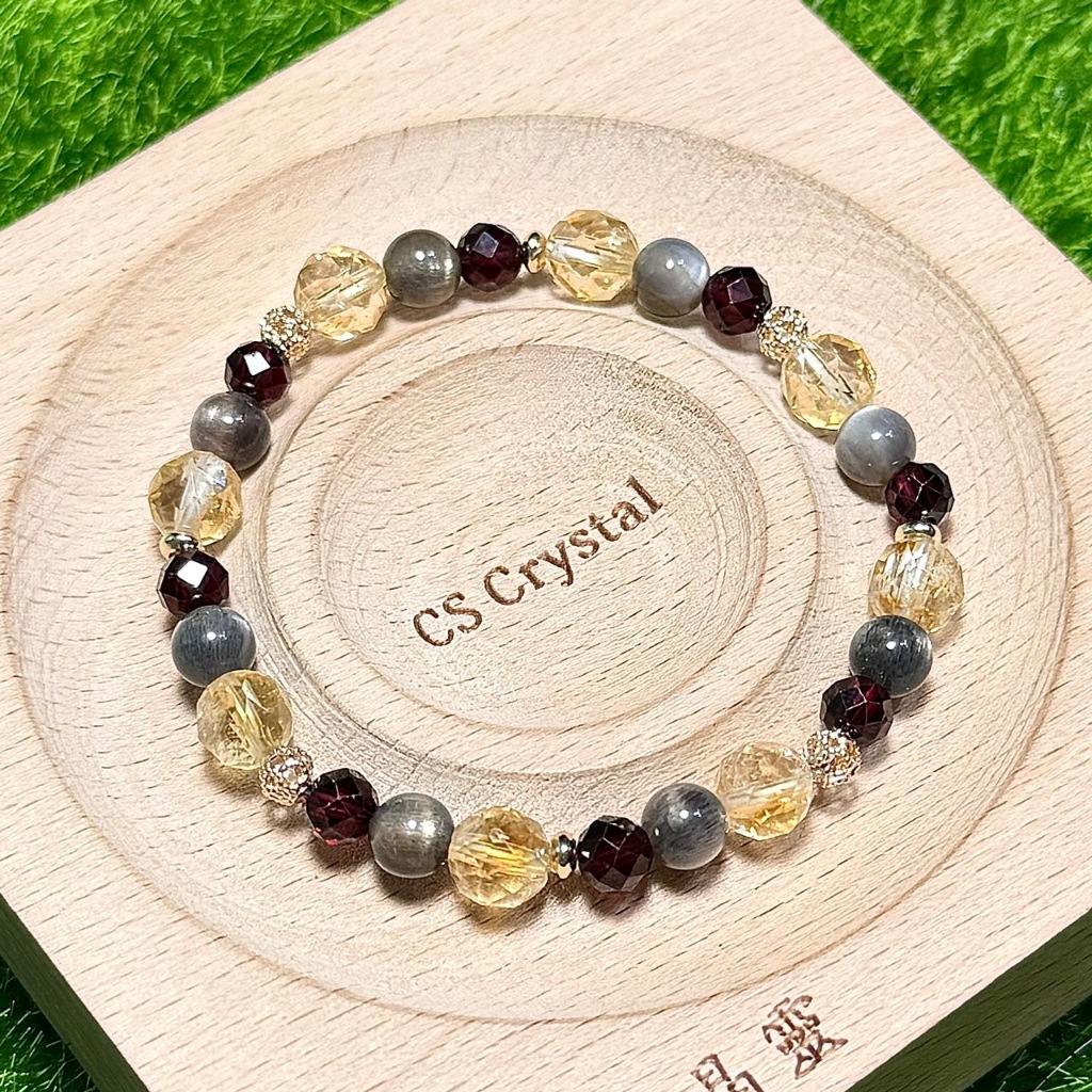 CS Crystal 編號501 - 黃水晶+黑骨幹+紅石榴石設計款 | 蝦皮購物
