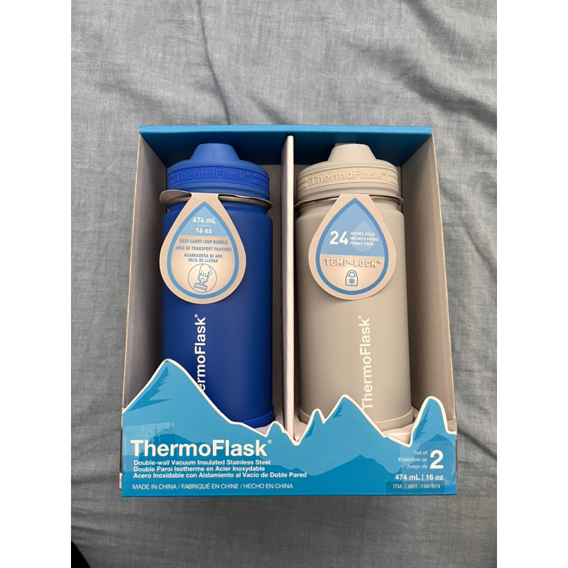 （完整全新）好市多Thermoflask 474ml 保冷保溫瓶 藍色 | 蝦皮購物