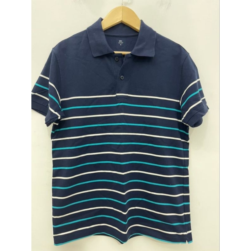 Lativ男版深藍色條紋polo衫 | 蝦皮購物