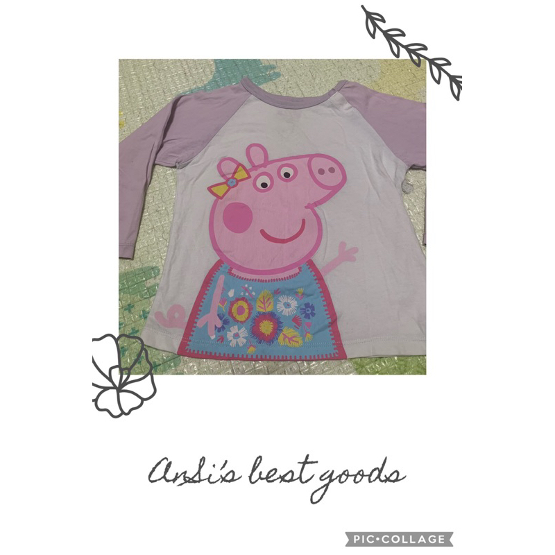 100%純棉佩佩豬女童可愛薄長T (Lativ) 100cm 二手出清 | 蝦皮購物