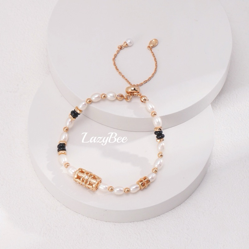 LazyBee 《設計師款》珍珠黑瑪瑙伸縮手鍊｜現貨 | 蝦皮購物
