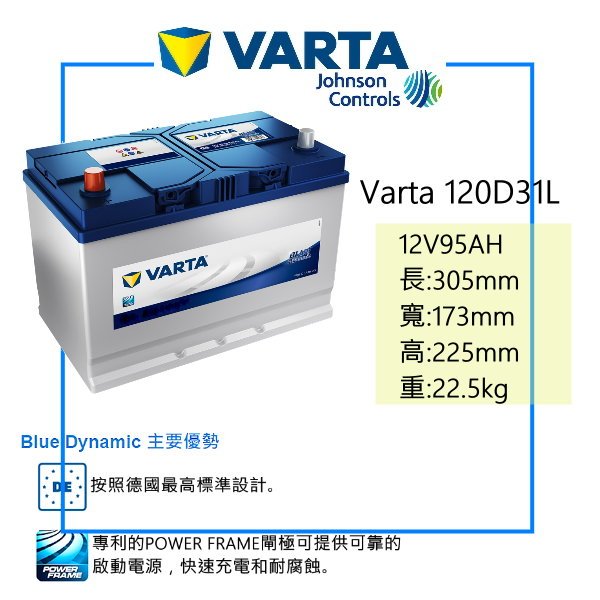 VARTA 華達電池 120D31L 免保養電池 同 95D31 105D31 115D31系加強版 | 蝦皮購物