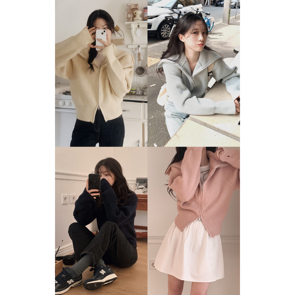 SNS hot 大翻領插肩袖毛衣 knit zip-up 13色 ( slowand ) 長袖 針織 外套 上衣 | 蝦皮購物