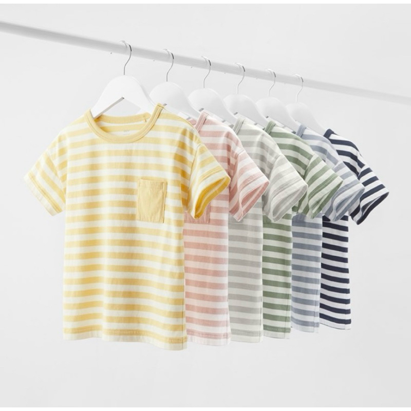 Lativ 兒童深藍口袋條紋短袖上衣 尺寸100 130 140 | 蝦皮購物