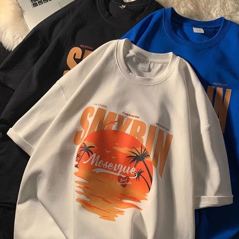 M-5XL 重磅T恤 纯棉t恤男 夏季新款 oversize 潮牌印花T恤 短袖t恤 ins風 休闲五分袖 上衣男 | 蝦皮購物