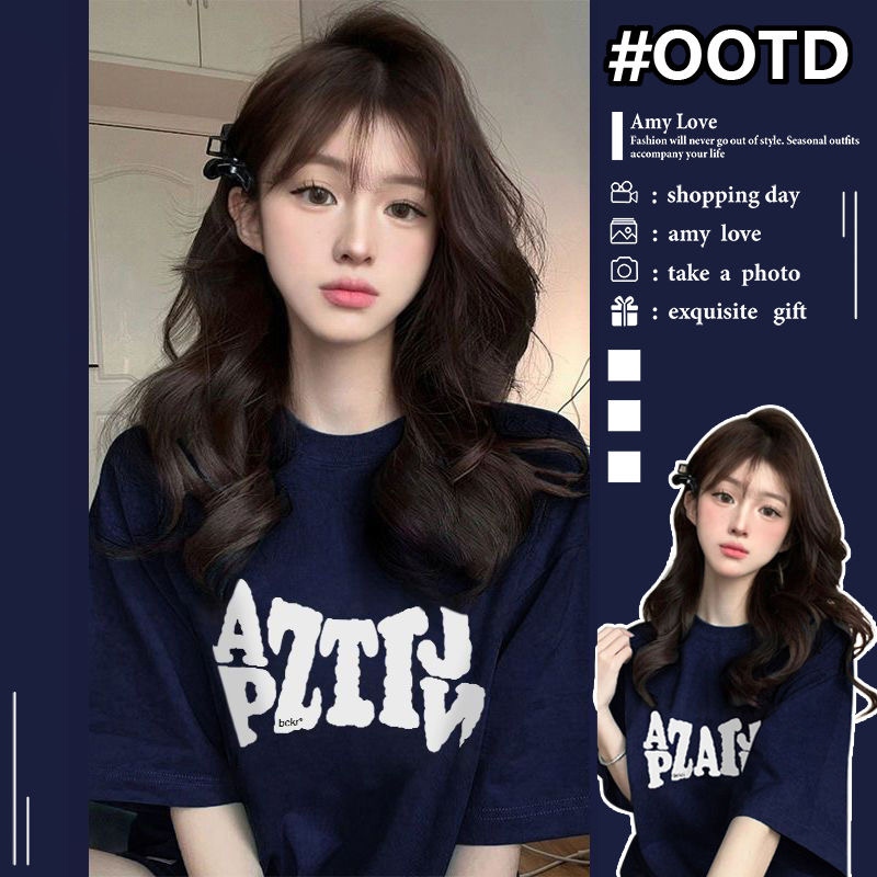 台灣出貨！韓版短袖韓系T恤240g純棉重磅女生上衣原創印花短t下半身失蹤衣服高品質寬鬆大尺碼夏天衣服ins風圓領t恤 | 蝦皮購物