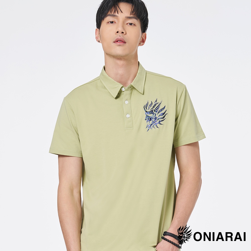 BLUE WAY 鬼洗 ONIARAI - 男款 賽博龐克科幻影多彩鬼頭短袖POLO衫(芥綠) | 蝦皮購物