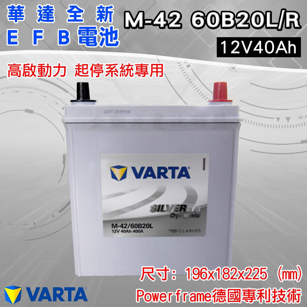 全動力-新華達 EFB 汽車電池 M42L M42R 60B20L 60B20R (12V40Ah) 支援起停系統車款 | 蝦皮購物