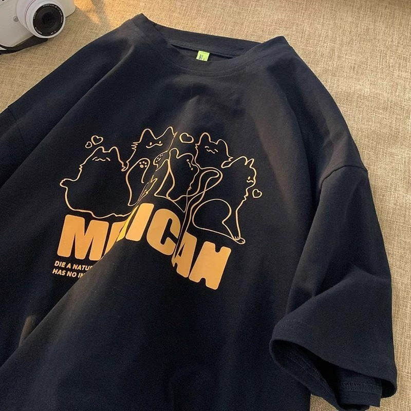 230G重磅卡通貓咪印花T恤純棉T恤短袖T恤男潮牌潮流寬鬆短袖上衣夏季情侶裝體恤男ins風T恤 | 蝦皮購物