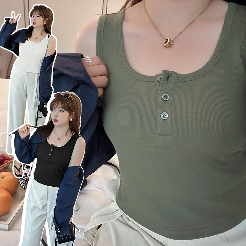 CCGIRL中大尺碼 初夏來襲坑條針織圓領寬肩短版背心(釦子可開+無胸墊)－共3色－適XL～5L《20588》大尺碼女裝 | 蝦皮購物