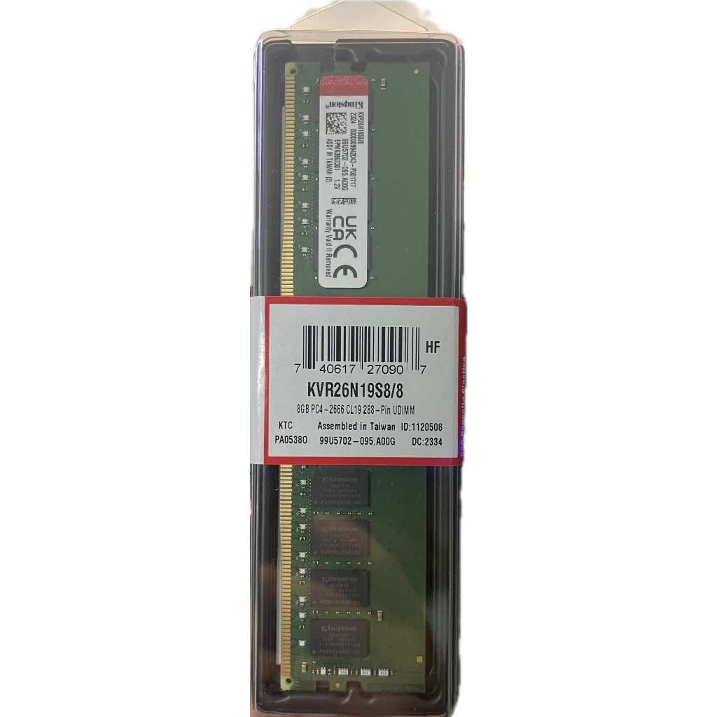 全新】Kingston 金士頓 DDR4 2666 8G PC RAM(KVR26N19S8/8) 記憶體，桌電用 | 蝦皮購物