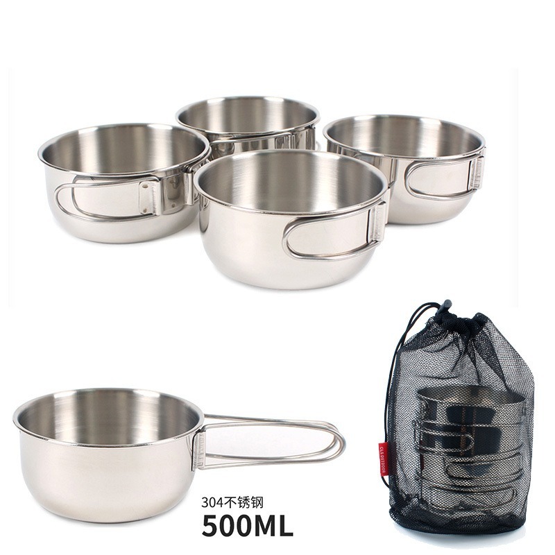 【露營幫】CLS 304不鏽鋼野營碗 500ml 650ml可折疊手柄 不鏽鋼碗 露營折疊碗 登山 單人碗 大口碗 | 蝦皮購物