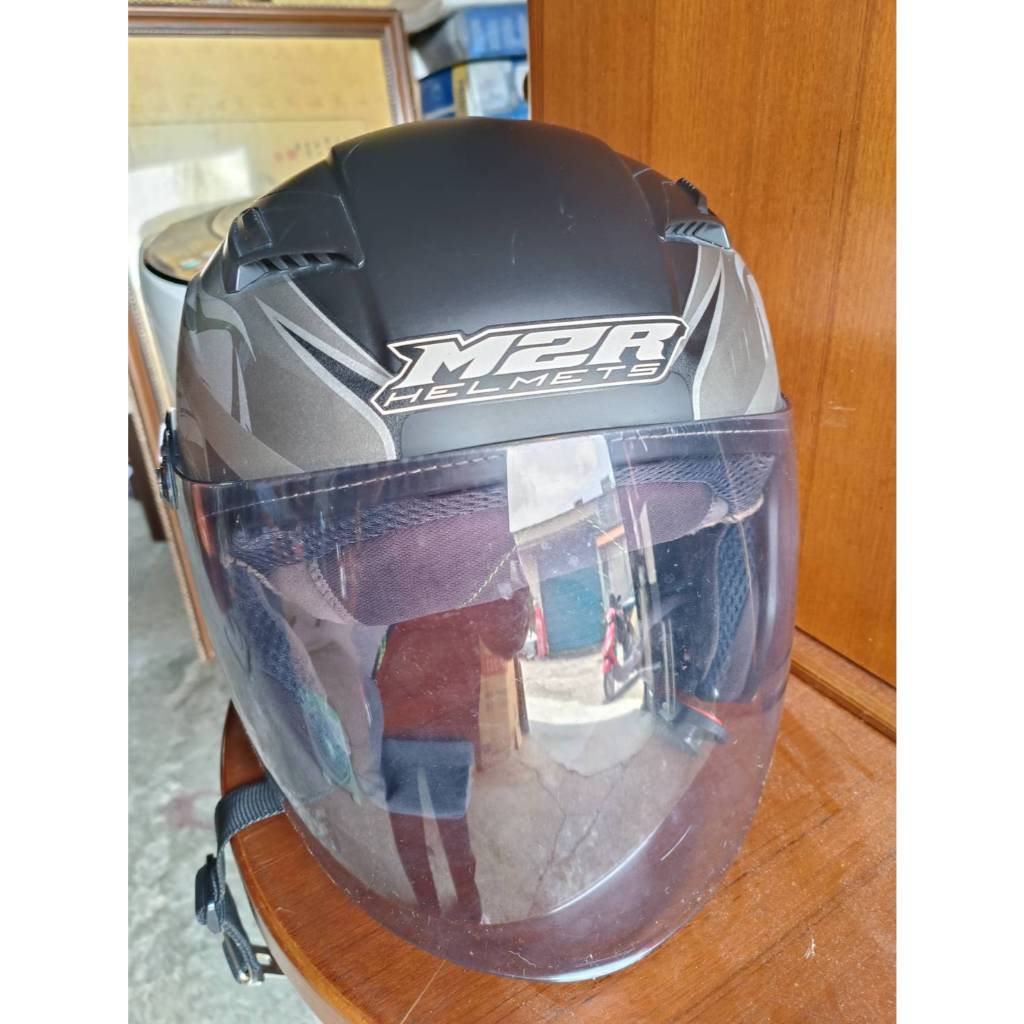M2R 安全帽 J-7 J7#1 消光黑銀 彩繪 插扣 內襯可拆 輕量化 3/4罩 安全帽 半罩 四分之三 大頭圍適用 | 蝦皮購物