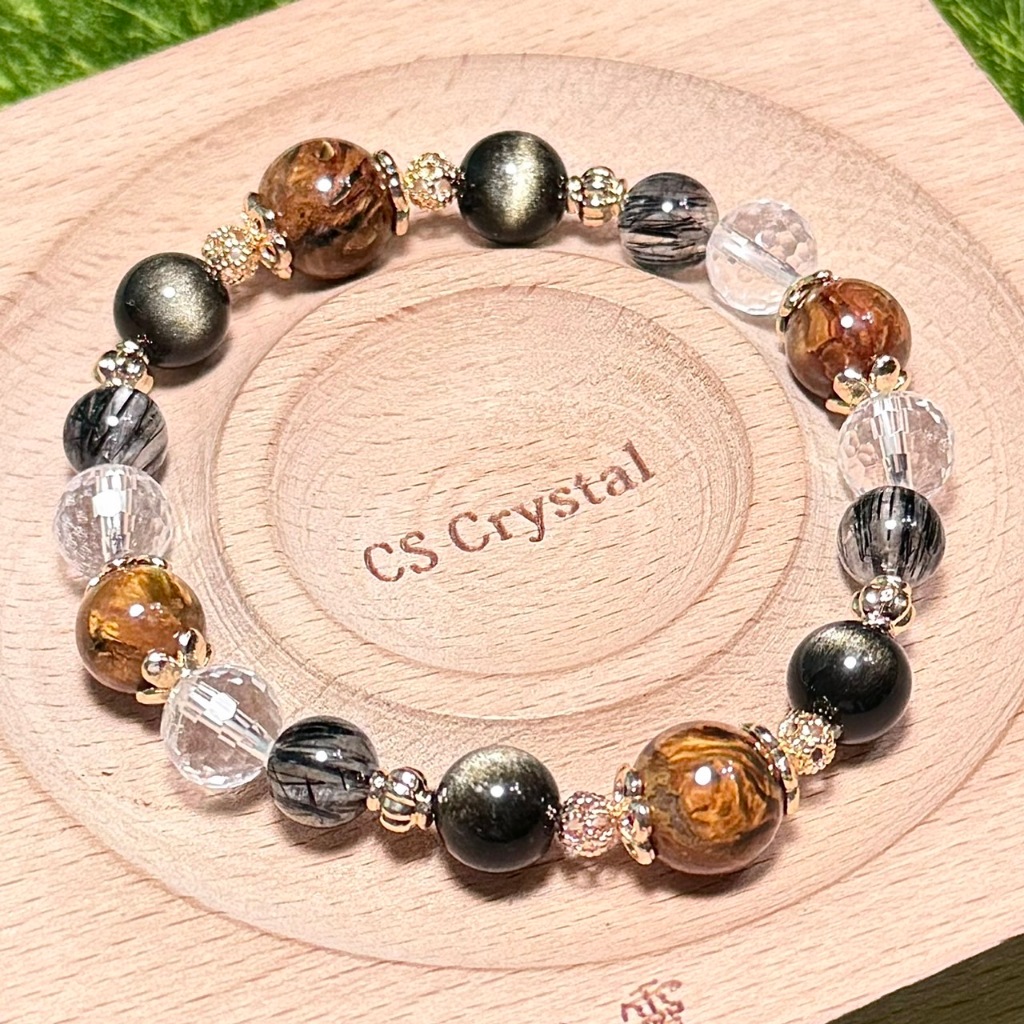 CS Crystal 編號821 避邪擋煞系列 - 黃彼得石+金沙黑曜石+透體白水晶+順絲黑髮晶設計款 | 蝦皮購物