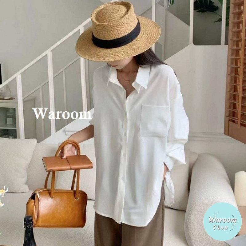 Waroom|現貨 春夏韓國馬卡龍色側開叉長袖襯衫|女裝|中長款襯衫|雪紡襯衫|OL|制服|學生|打底襯衫 6018 | 蝦皮購物