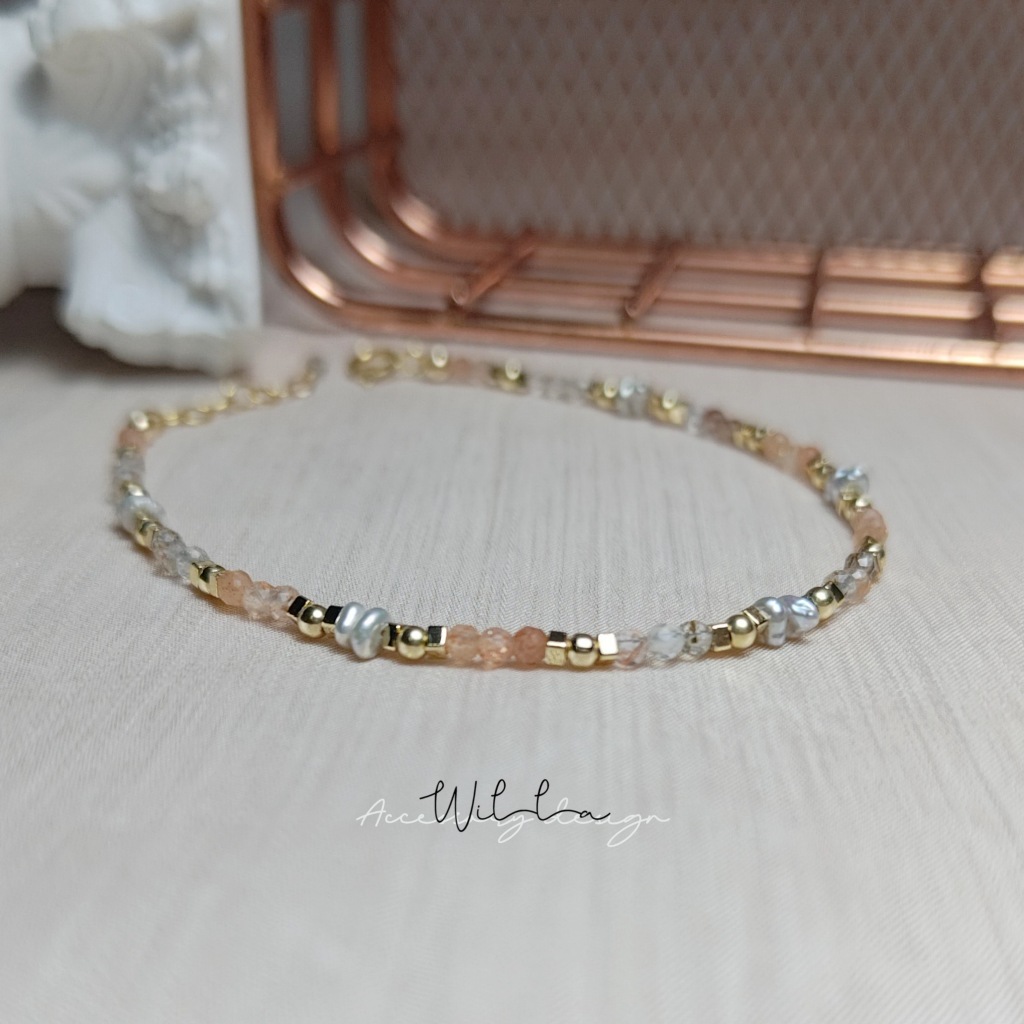 ≡Willa≡金草莓晶 銅髮晶 灰珍珠 美國14kgf 扣式手鍊 輕珠寶水晶手鍊 實拍 能量石 招桃花 招財 逢凶化吉 | 蝦皮購物