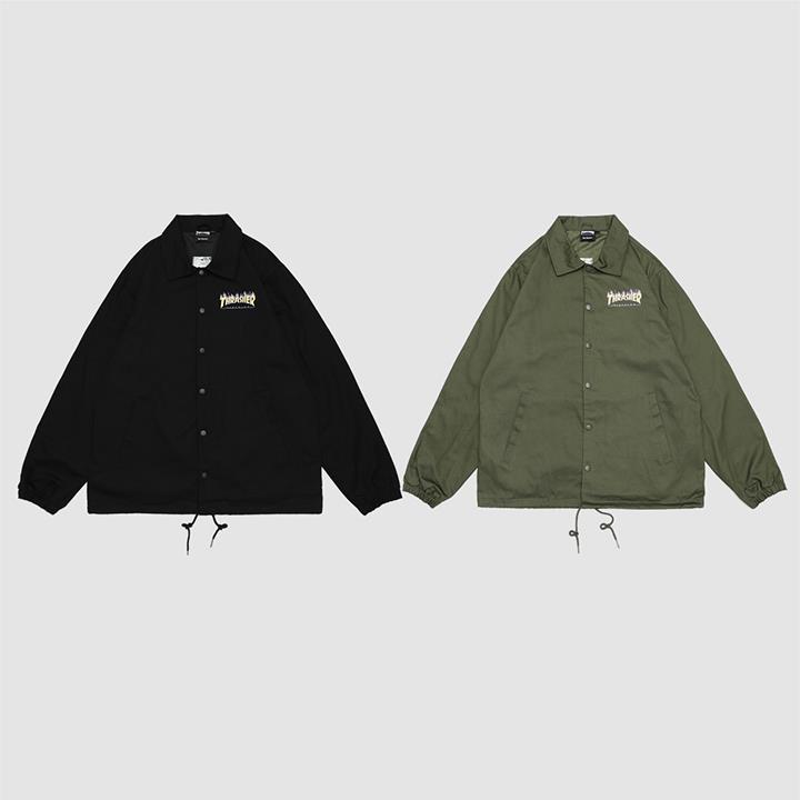 【THRASHER】日線 NEON GREEN FLAME TWILL COACH JACKET | 蝦皮購物