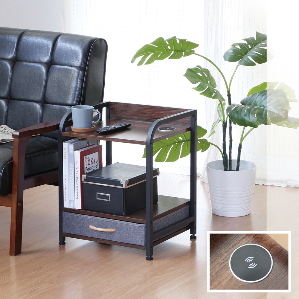 RICHOME 福利品 SH-557 凱爾單抽 置物架 附無線充電座 邊桌 邊几 茶几 層架 床頭櫃 收納 工業風 桌子 | 蝦皮購物