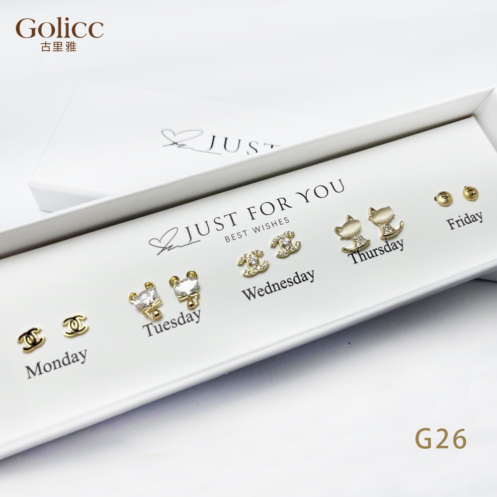 Golicc 古里雅 一周耳釘 心情套組 5對入 蝦皮購物
