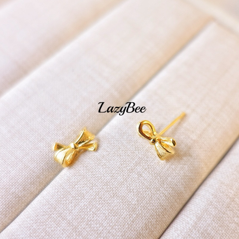 LazyBee 《韓國小眾飾品》蝴蝶結立體質感925純銀 ｜鍍18k金 ｜金色現貨 | 蝦皮購物